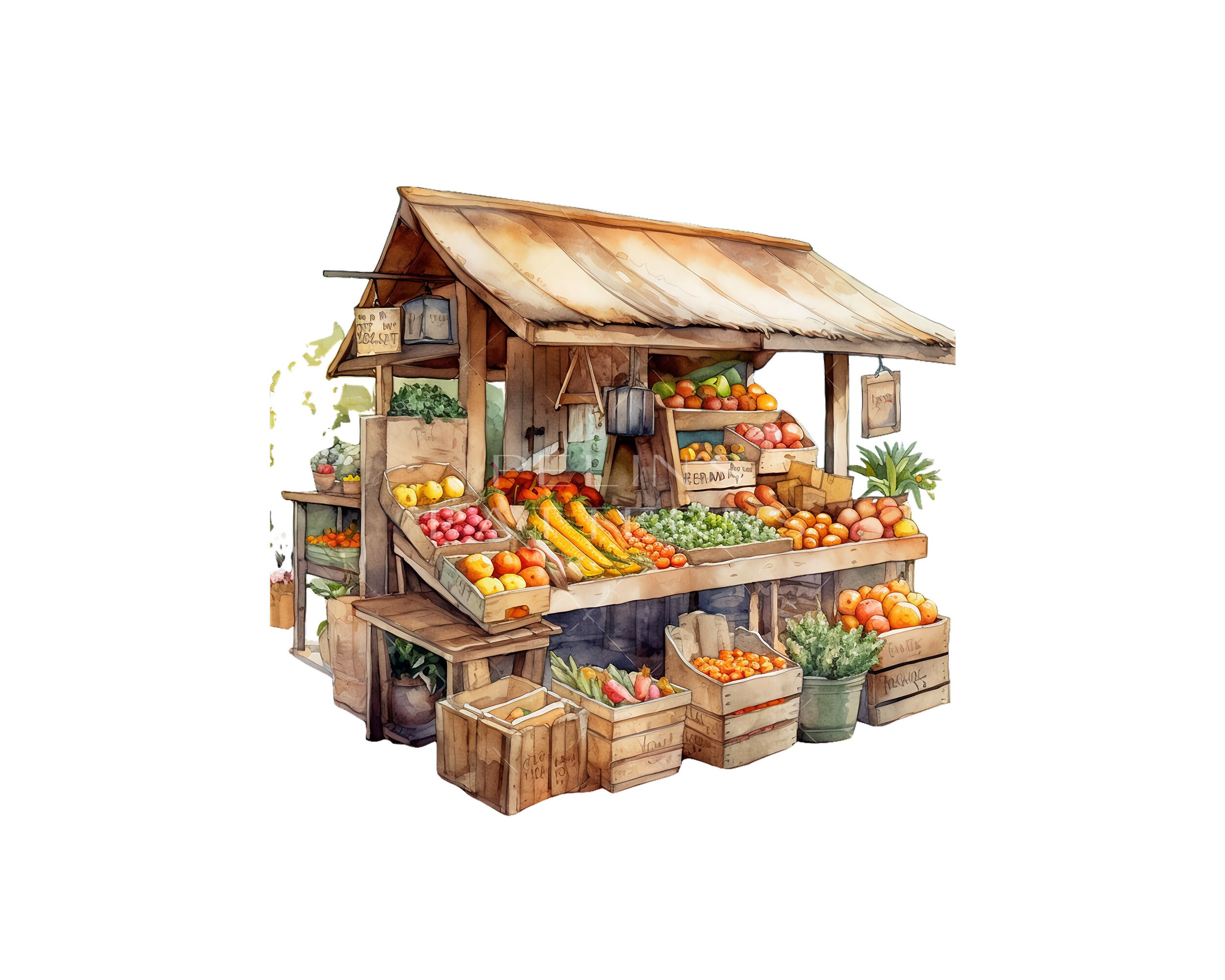 Farm Stand Watercolor Clipart PNG - Etsy