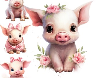 Pig Watercolor Clipart Cute Pig Swimming Baby Pig Piglet PNG - Etsy