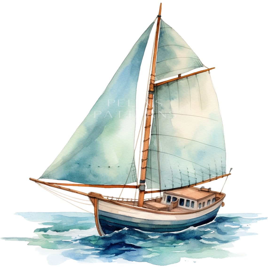 Watercolor Sailboat Clipart PNG - Etsy