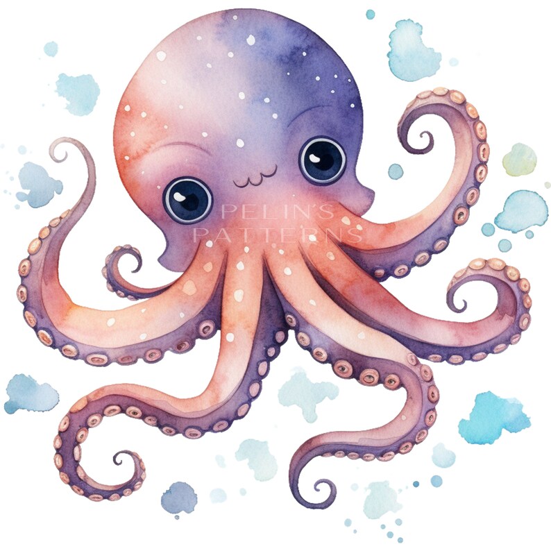 Watercolor Octopus Clipart PNG - Etsy