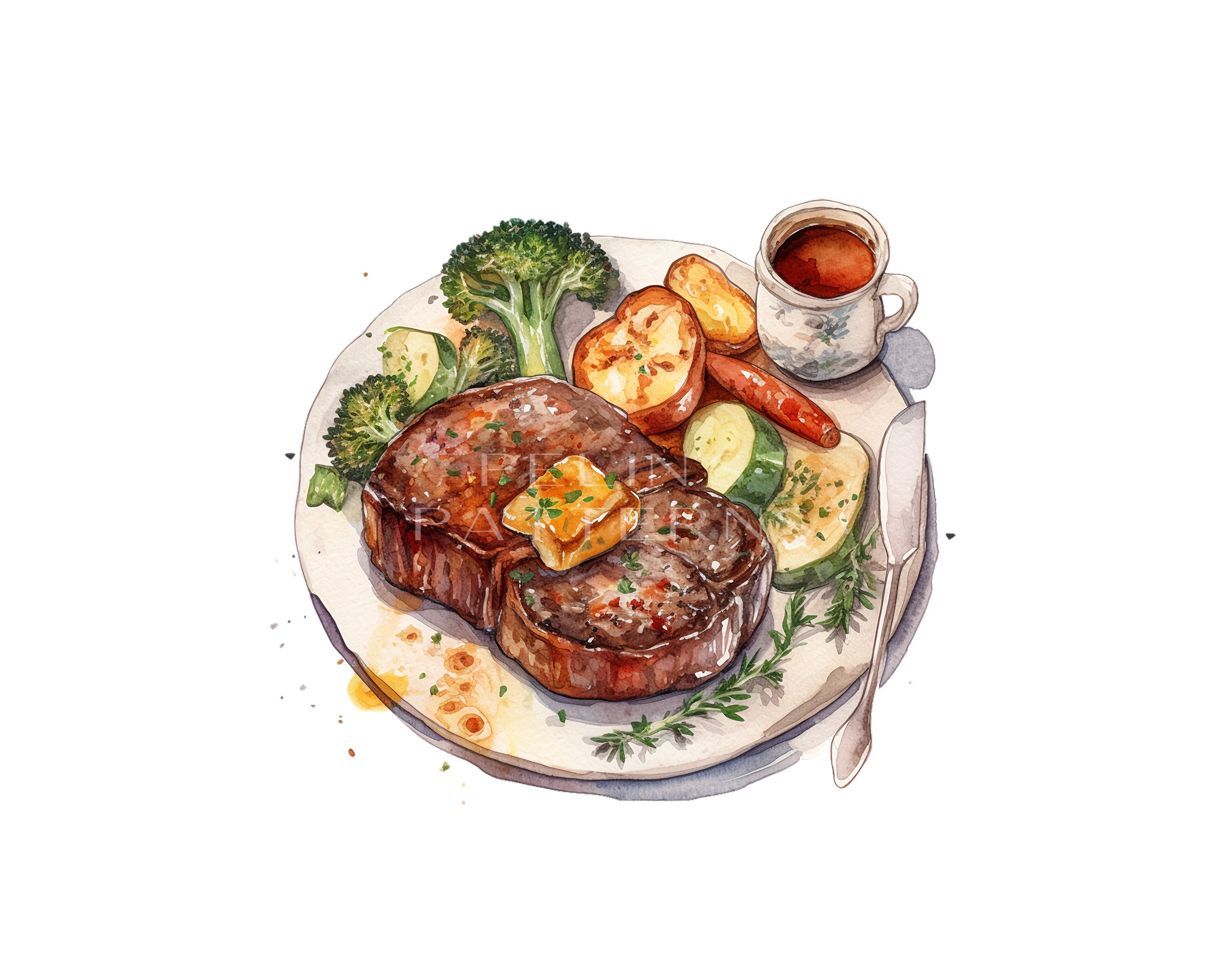 Steak Dinner Watercolor Clipart PNG - Etsy