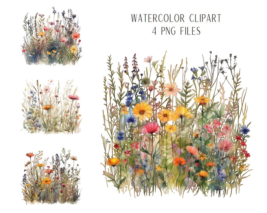 Wildflowers Watercolor Clipart PNG - Etsy