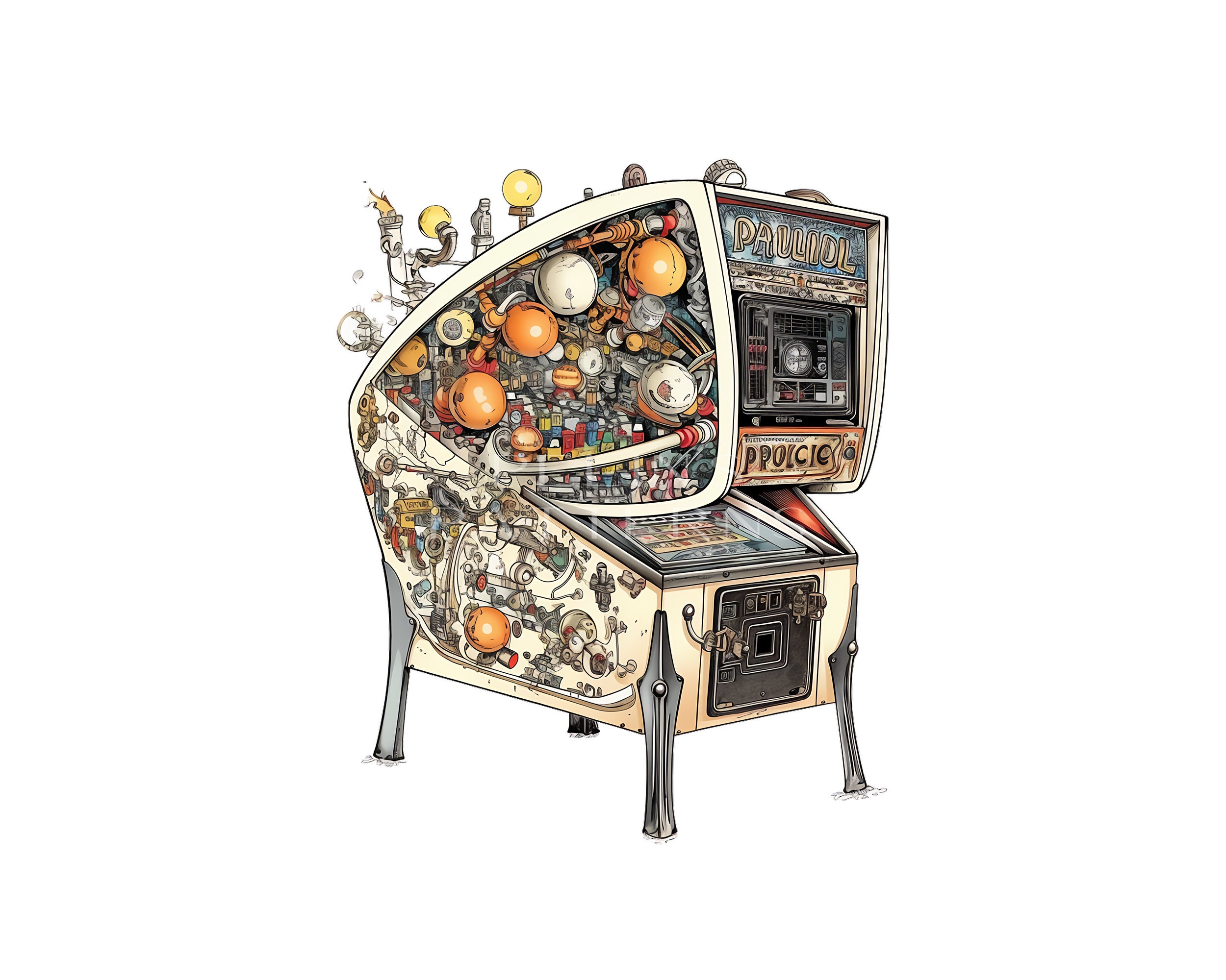 Vintage Pinball Machine Clipart PNG - Etsy