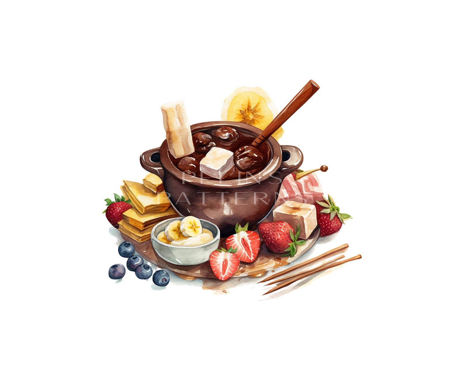 Chocolate Fondue Watercolor Clipart PNG - Etsy