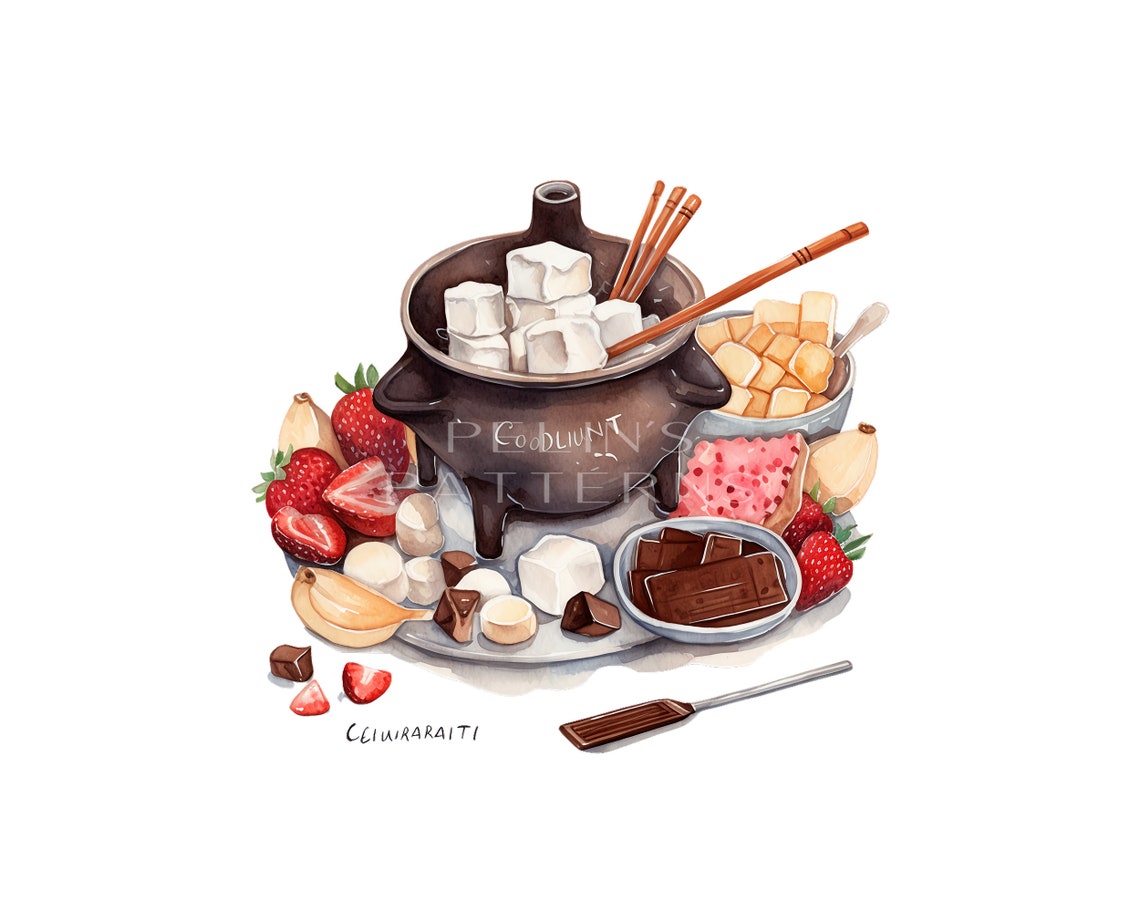 Chocolate Fondue Watercolor Clipart PNG - Etsy