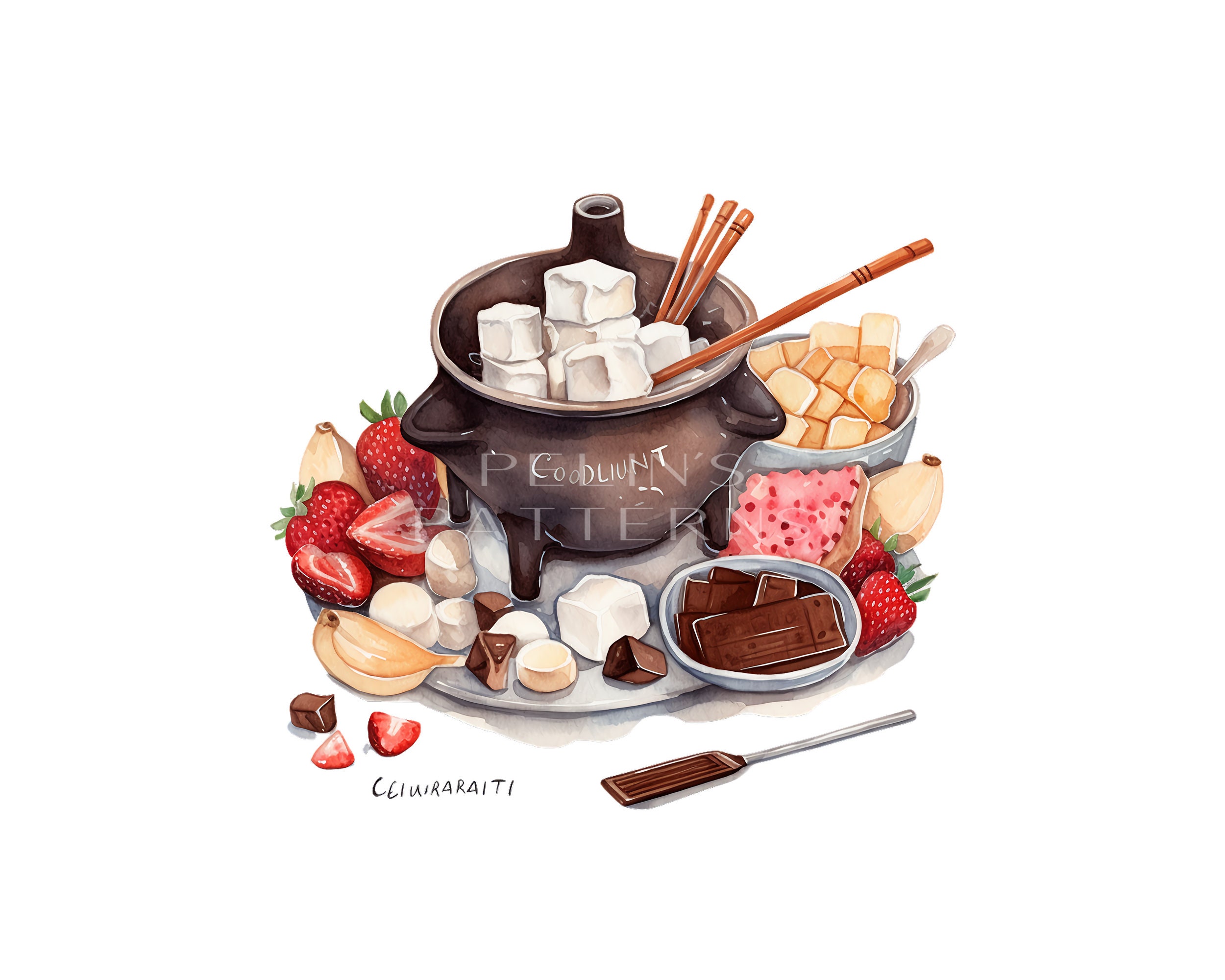 Chocolate Fondue Watercolor Clipart PNG - Etsy