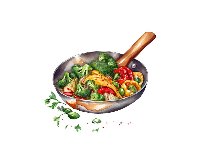 Veggie Stir Fry Watercolor Clipart PNG - Etsy