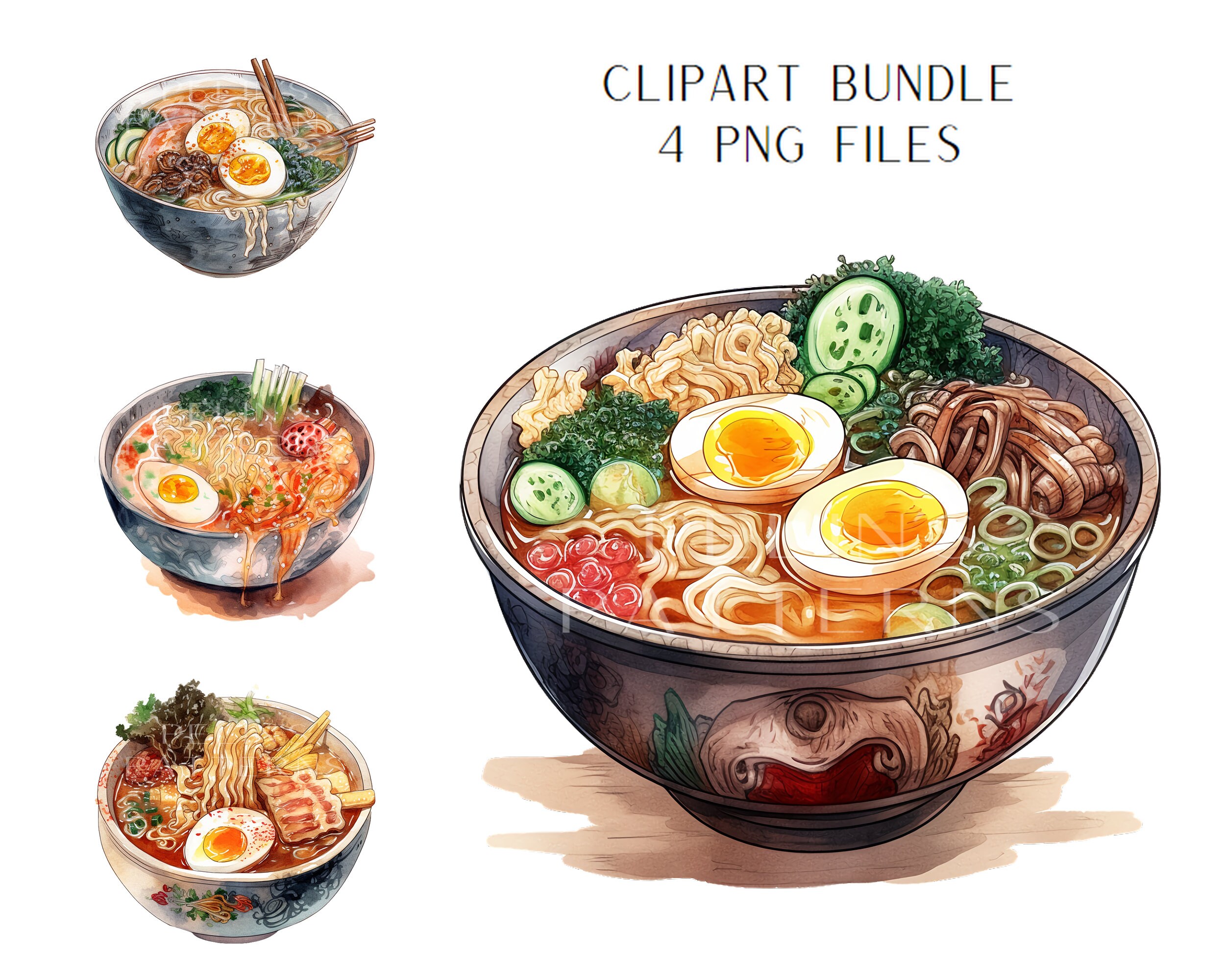 Ramen Watercolor Clipart PNG - Etsy