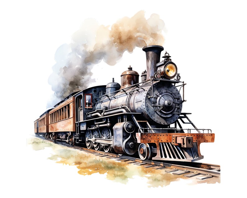 Old Time Locomotive Train Clipart PNG - Etsy