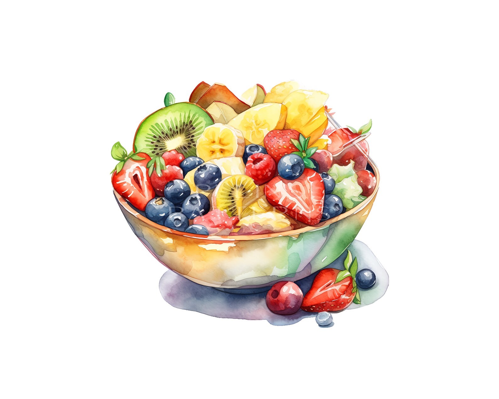 Colorful Fruit Salad Watercolor Clipart PNG - Etsy