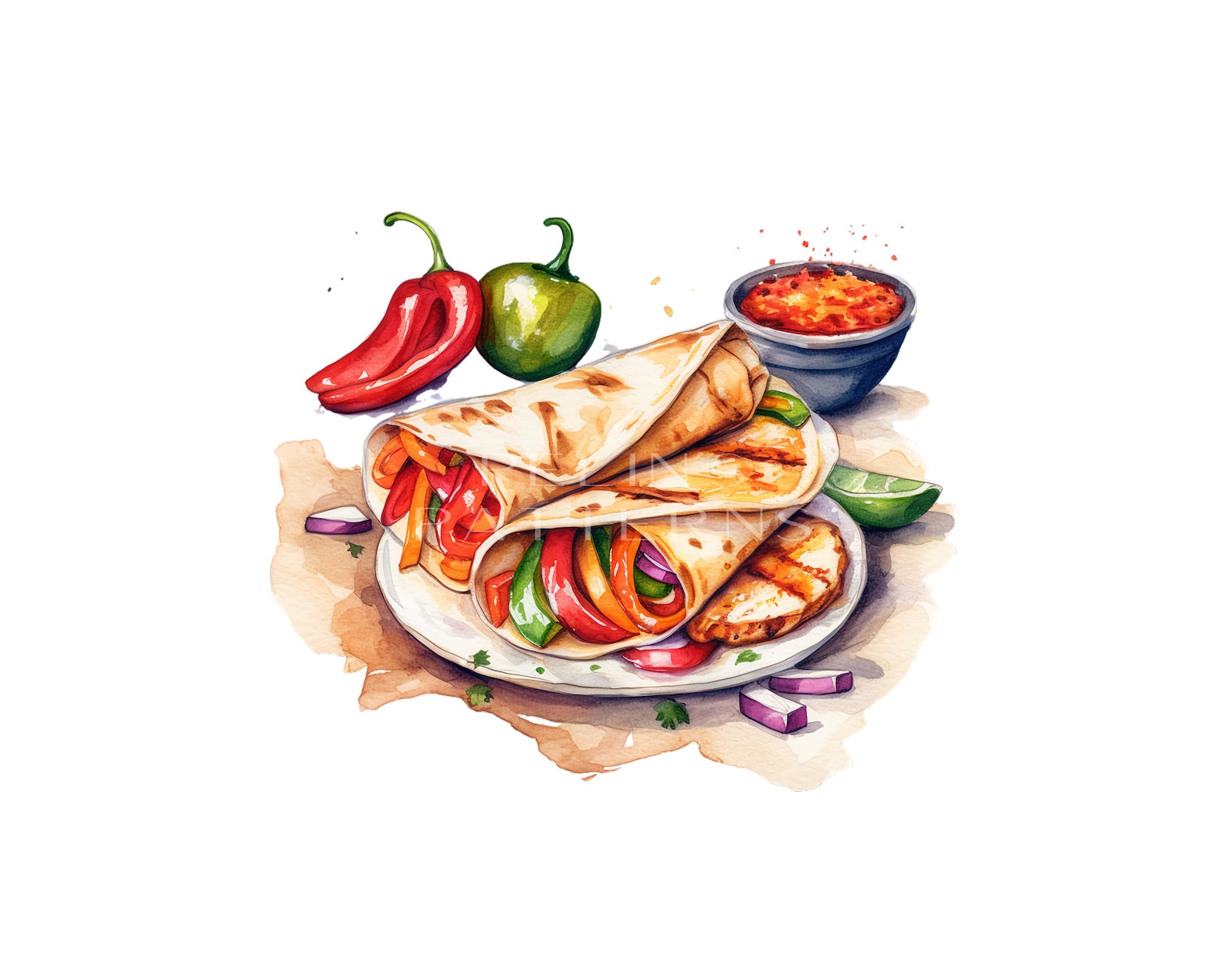 Chicken Fajitas Watercolor Clipart PNG - Etsy