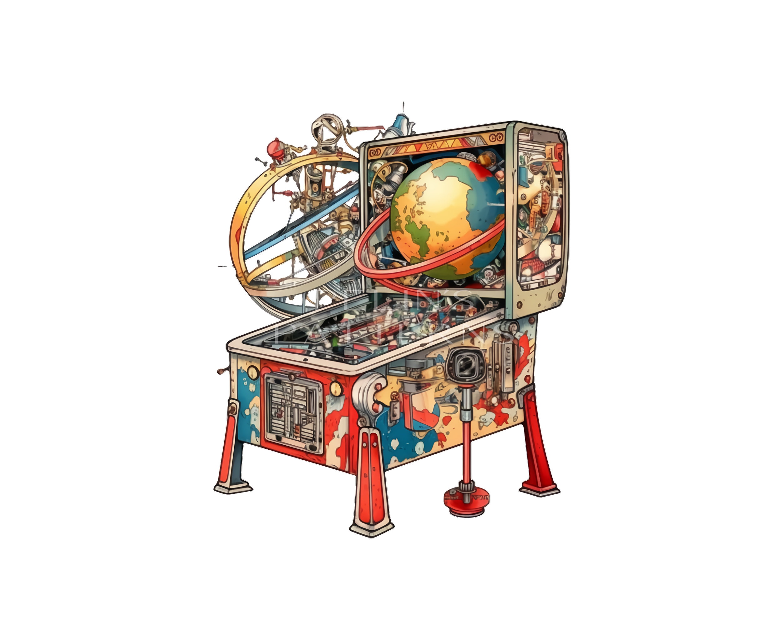 Vintage Pinball Machine Clipart PNG - Etsy