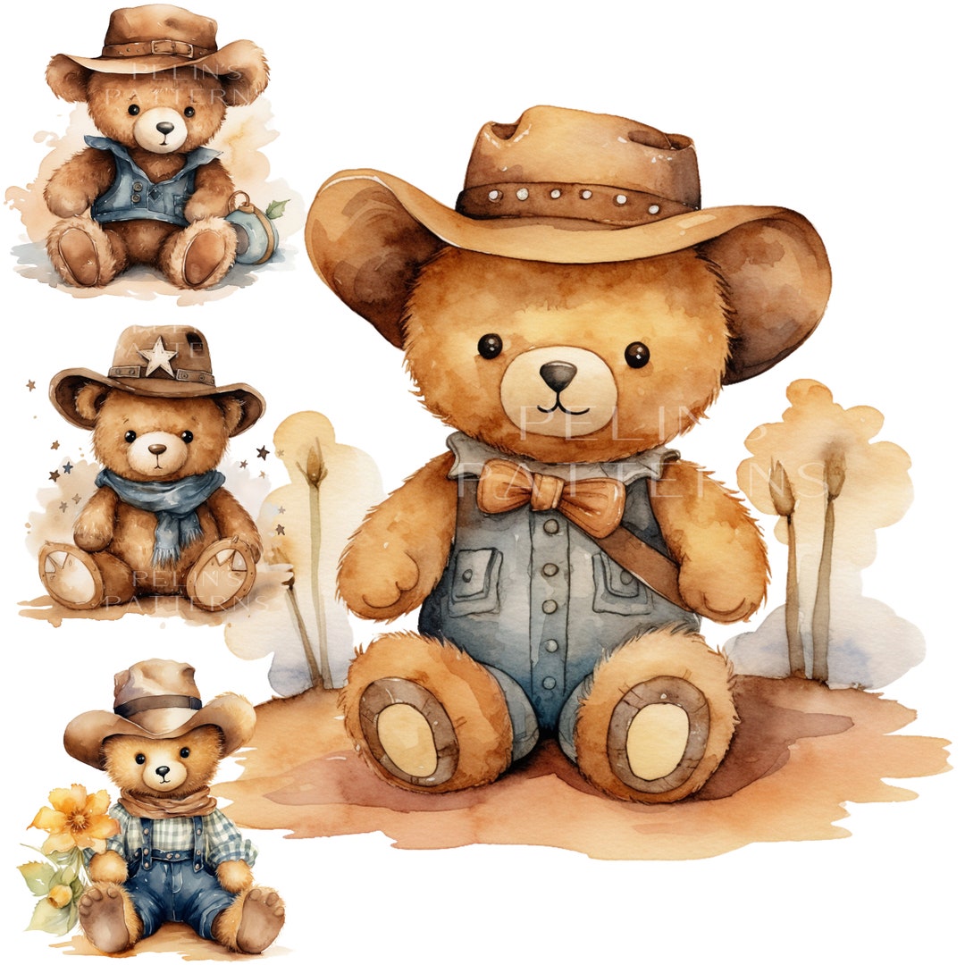Cowboy Teddy Bear Png Clipart - Etsy