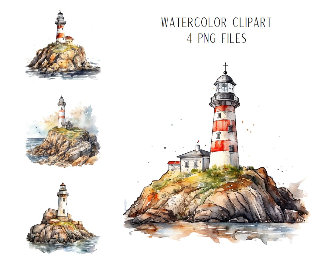 Lighthouse Sea Watercolor Clipart PNG - Etsy