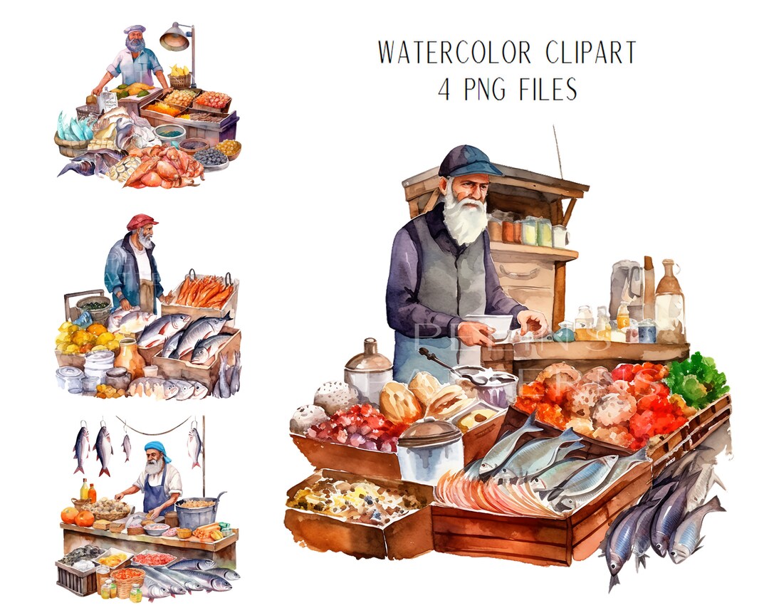 Nautical Clipart Png Wharf Fishmonger Clipart Illustration - Etsy
