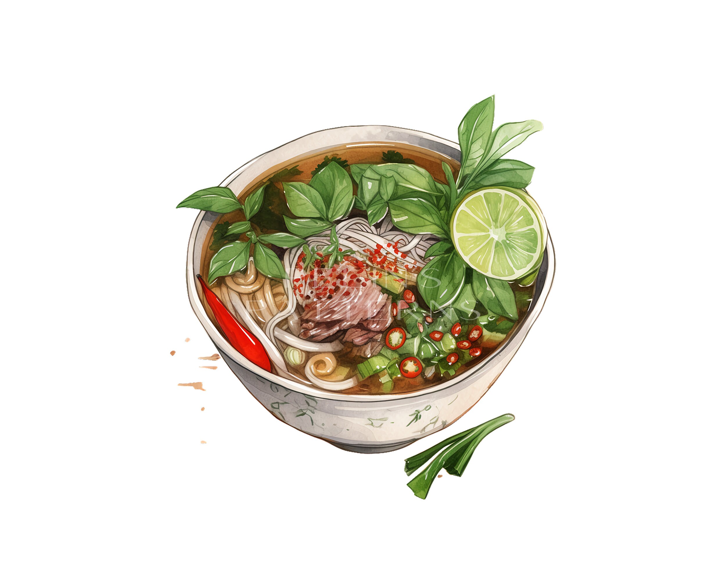 Pho Watercolor Clipart PNG - Etsy