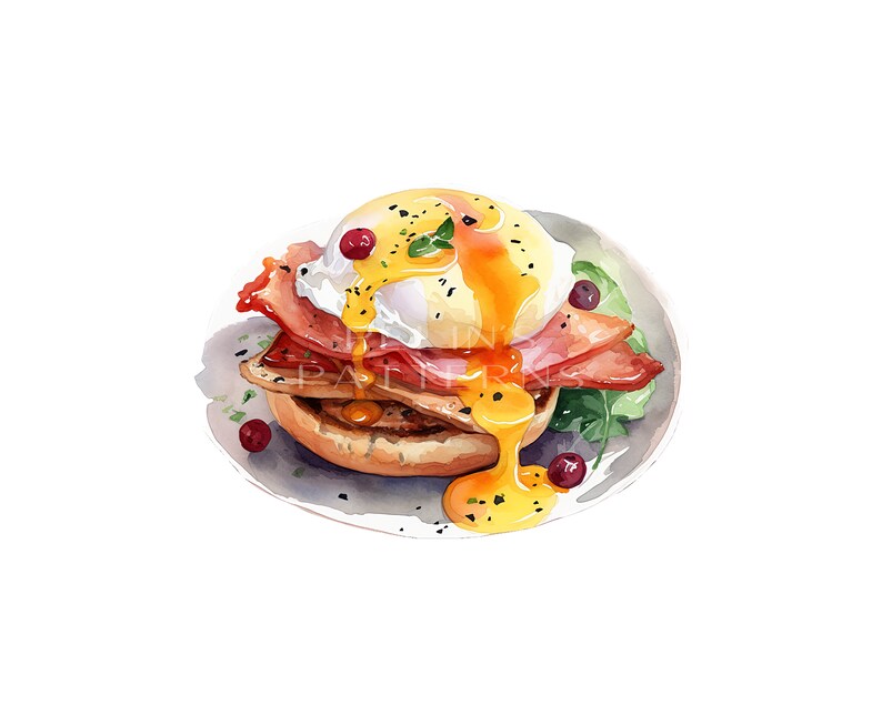 Eggs Benedict Watercolor Clipart PNG - Etsy