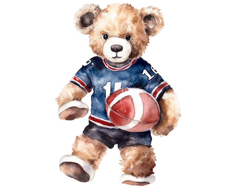 Rugby Player Teddy Bear Clipart Watercolor Clipart Nursery - Etsy