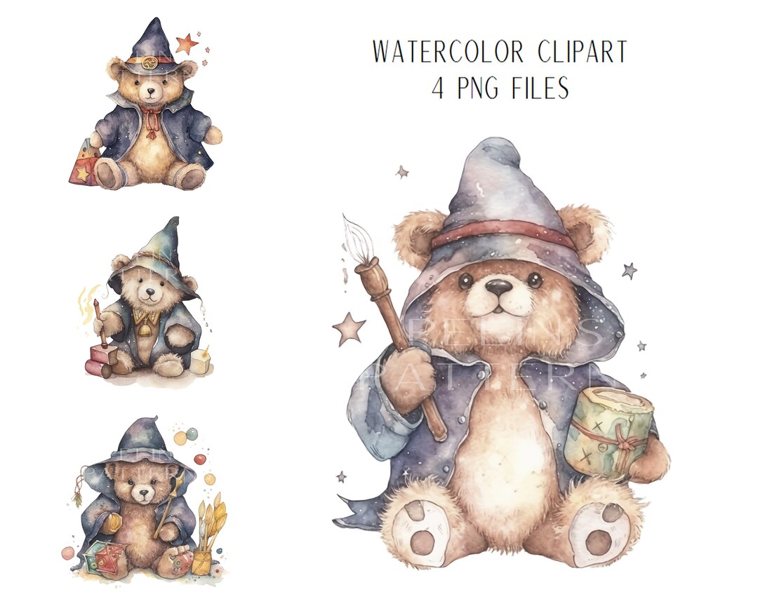 Wizard Teddy Bear Watercolor Nursery Art Premium Design - Etsy