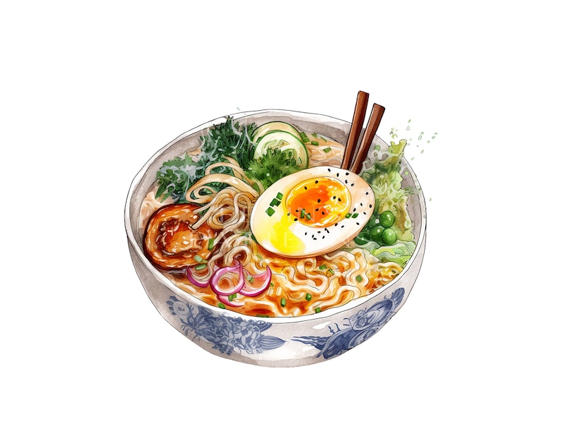 Ramen Bowl Watercolor Clipart PNG - Etsy