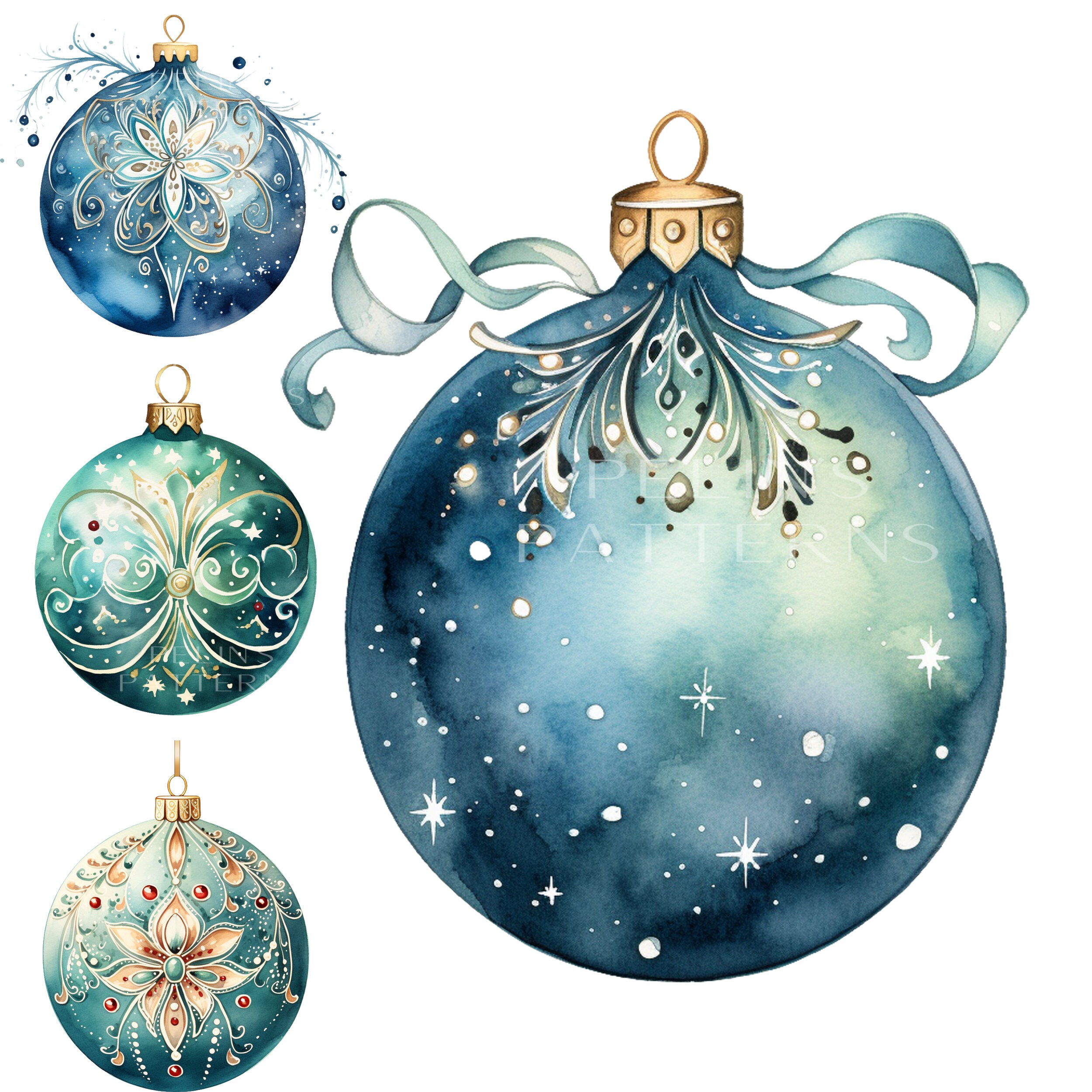 Bauble Watercolor Clipart PNG Christmas Illustration PNG - Etsy