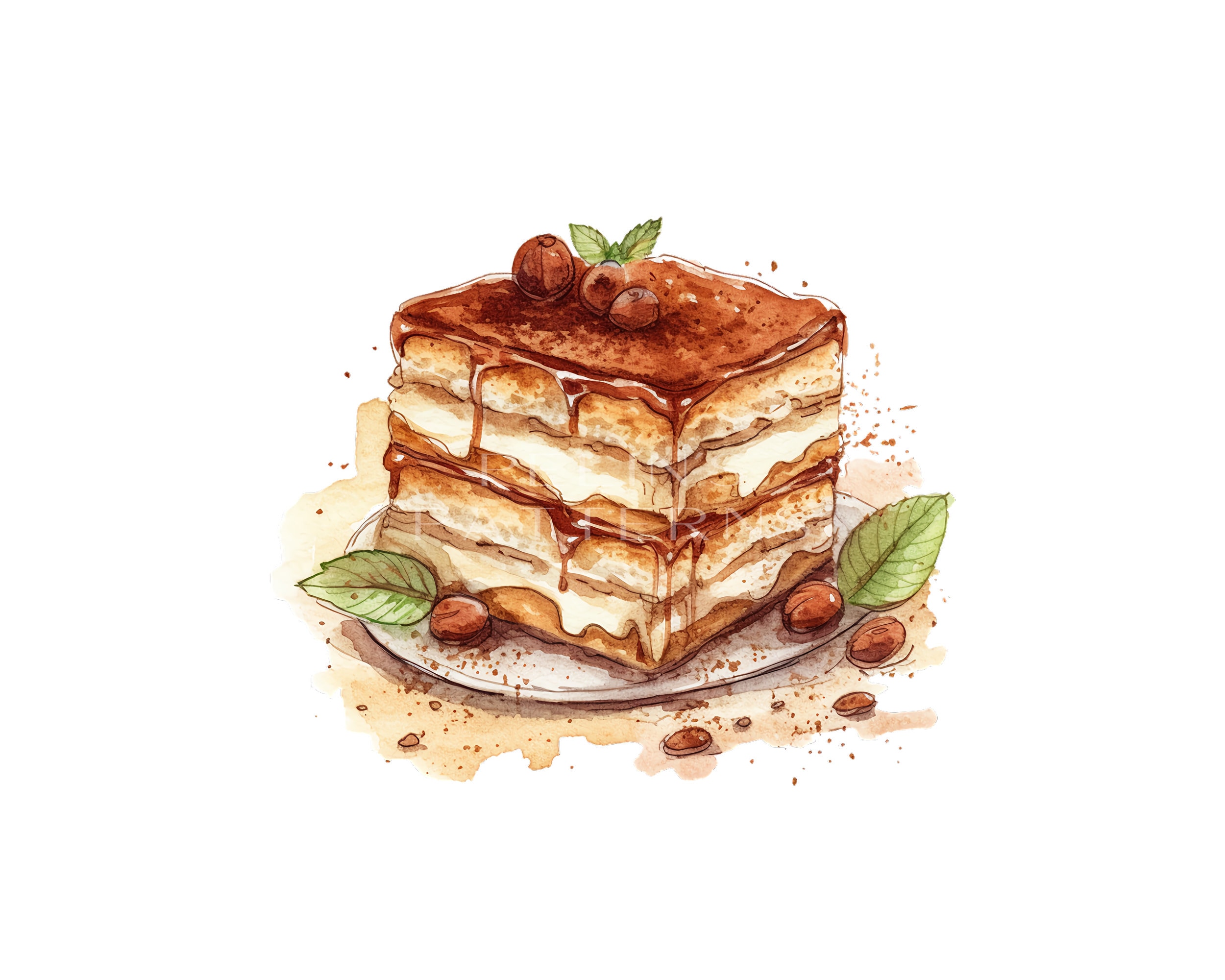 Tiramisu Watercolor Clipart PNG - Etsy