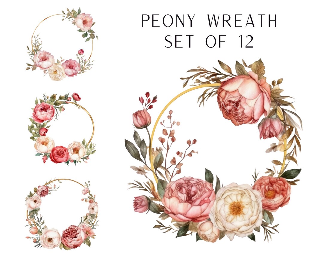 Peony Wreath Clipart Png PNG Clipart - Etsy