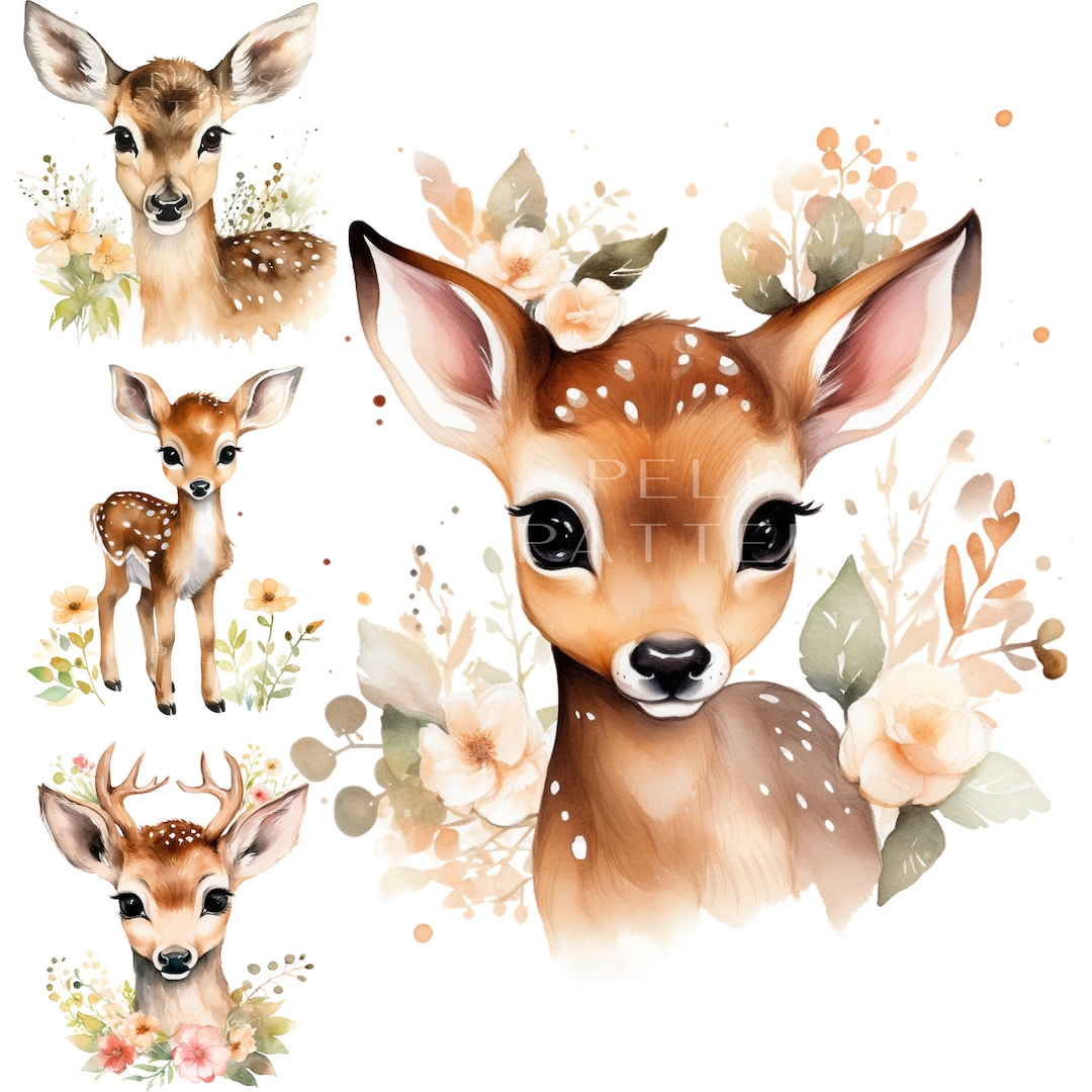 Watercolor Deer Clipart PNG - Etsy