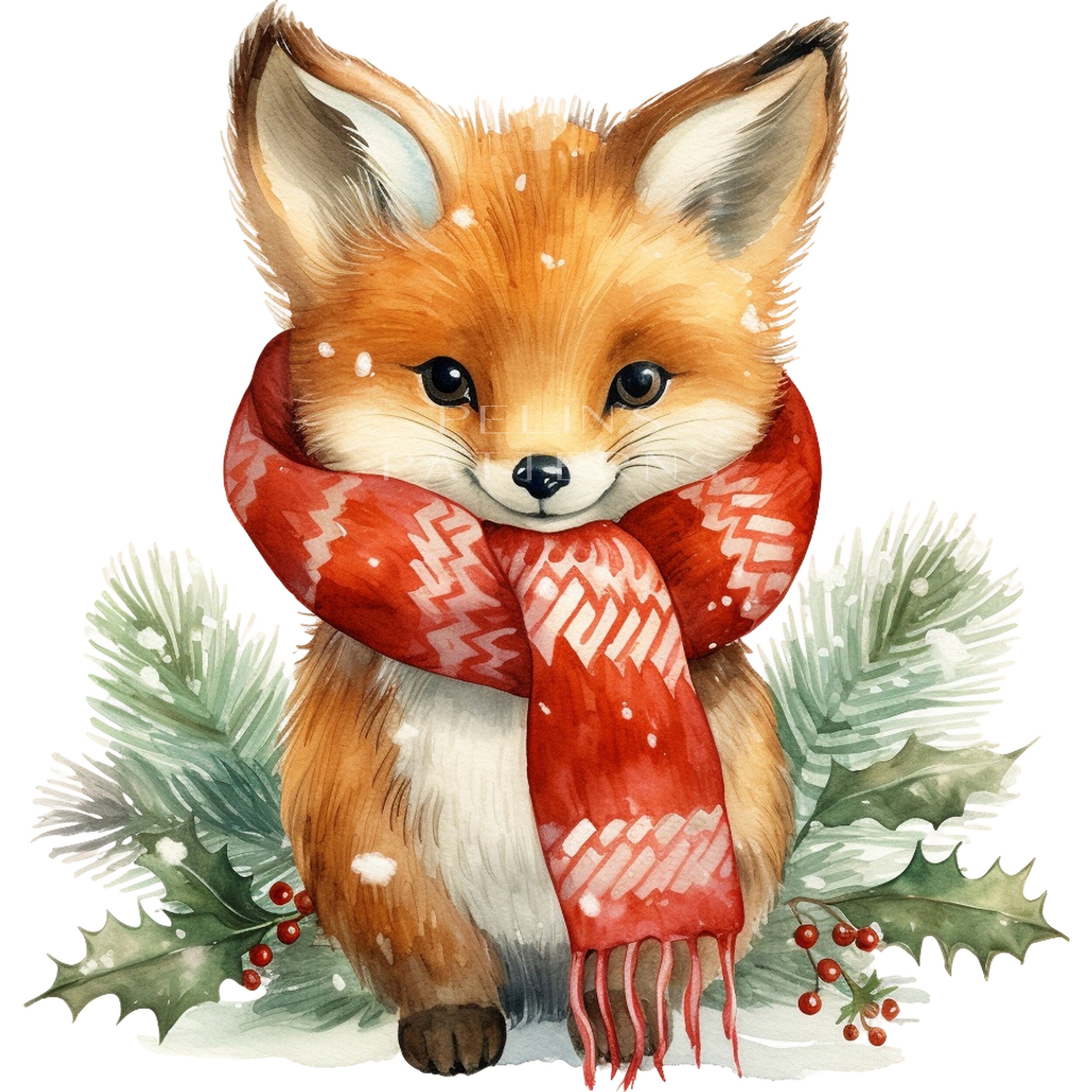 Christmas Fox Watercolor Clipart PNG, Christmas Illustration PNG - Etsy