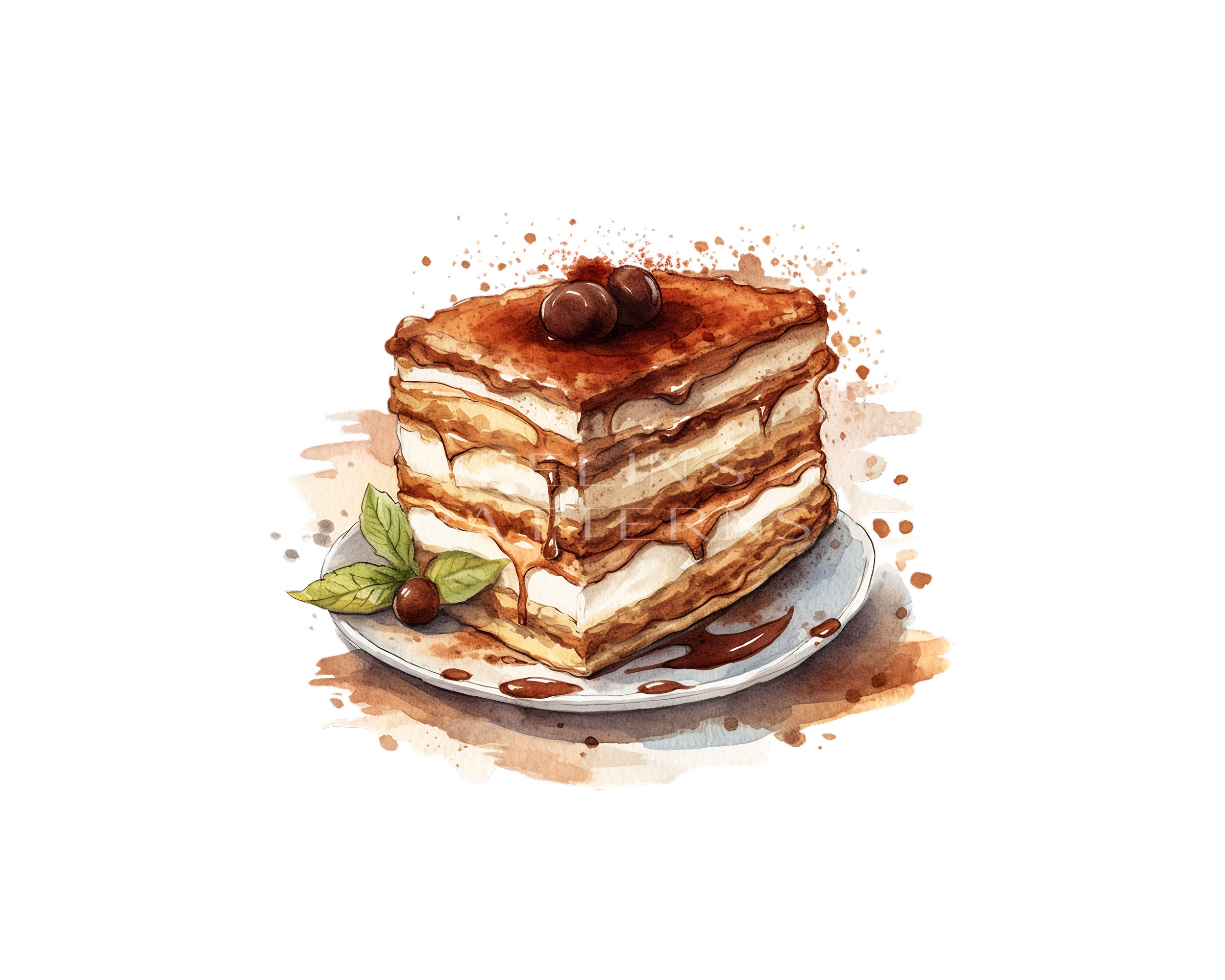 Tiramisu Watercolor Clipart PNG - Etsy