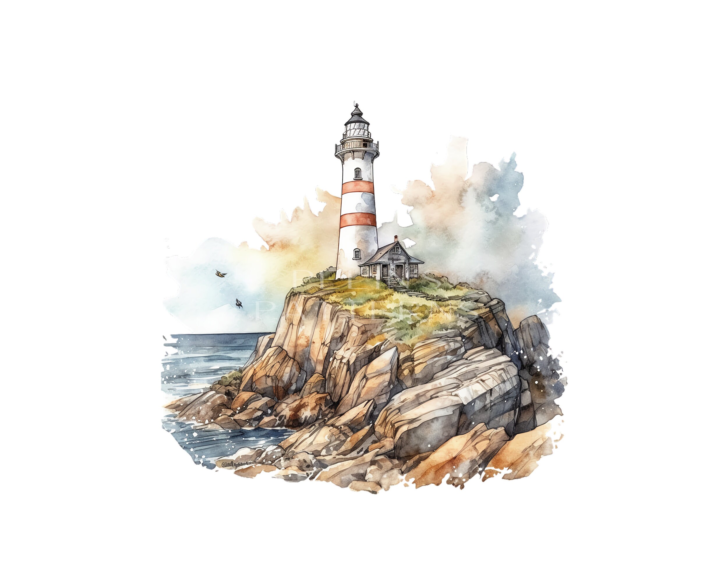 Lighthouse Sea Watercolor Clipart PNG - Etsy