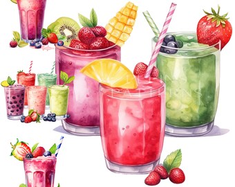 Animals Smoothie Clipart 41 PNG Watercolor Animals Drinking Smoothie ...