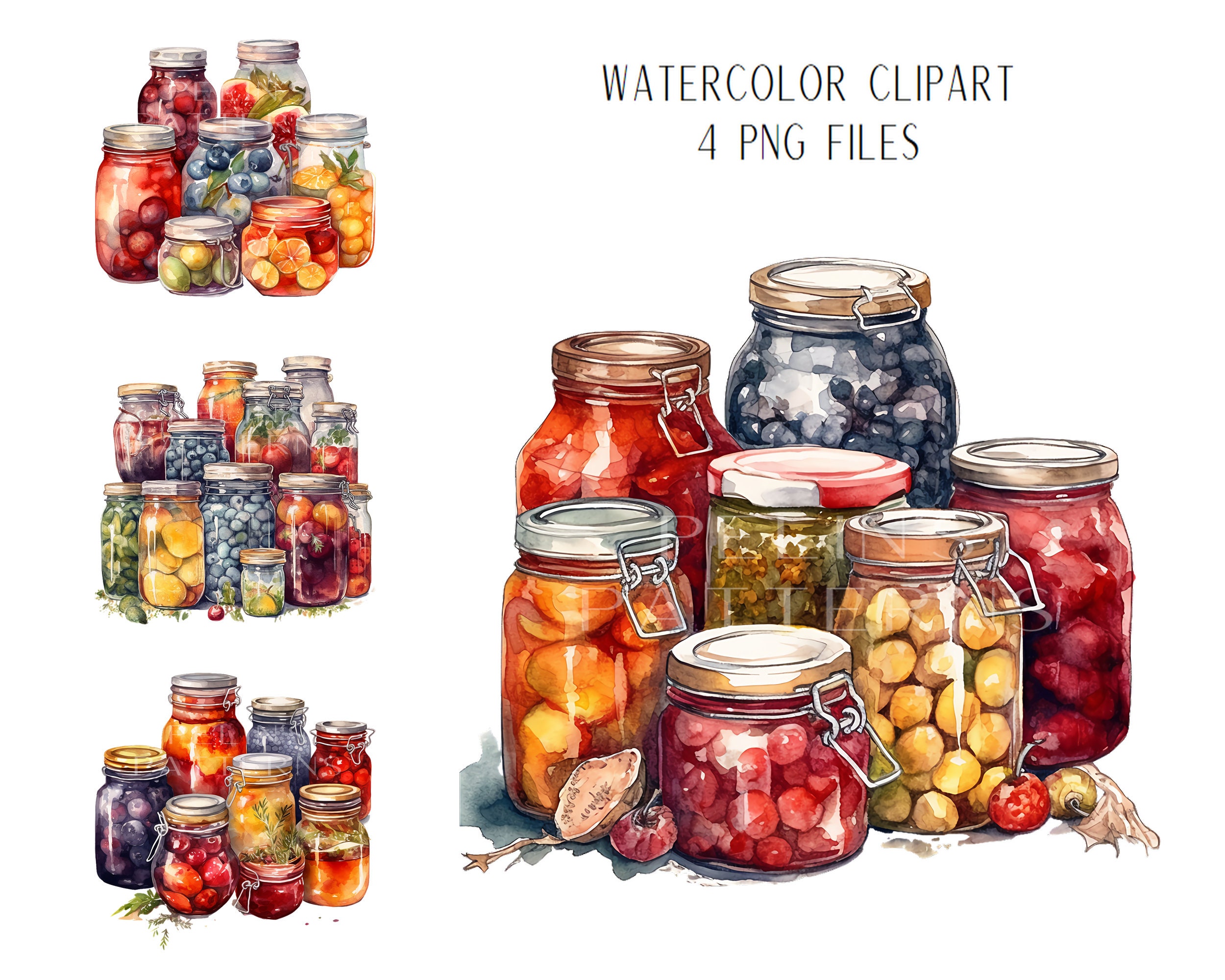 Canning Jars Watercolor Clipart PNG - Etsy