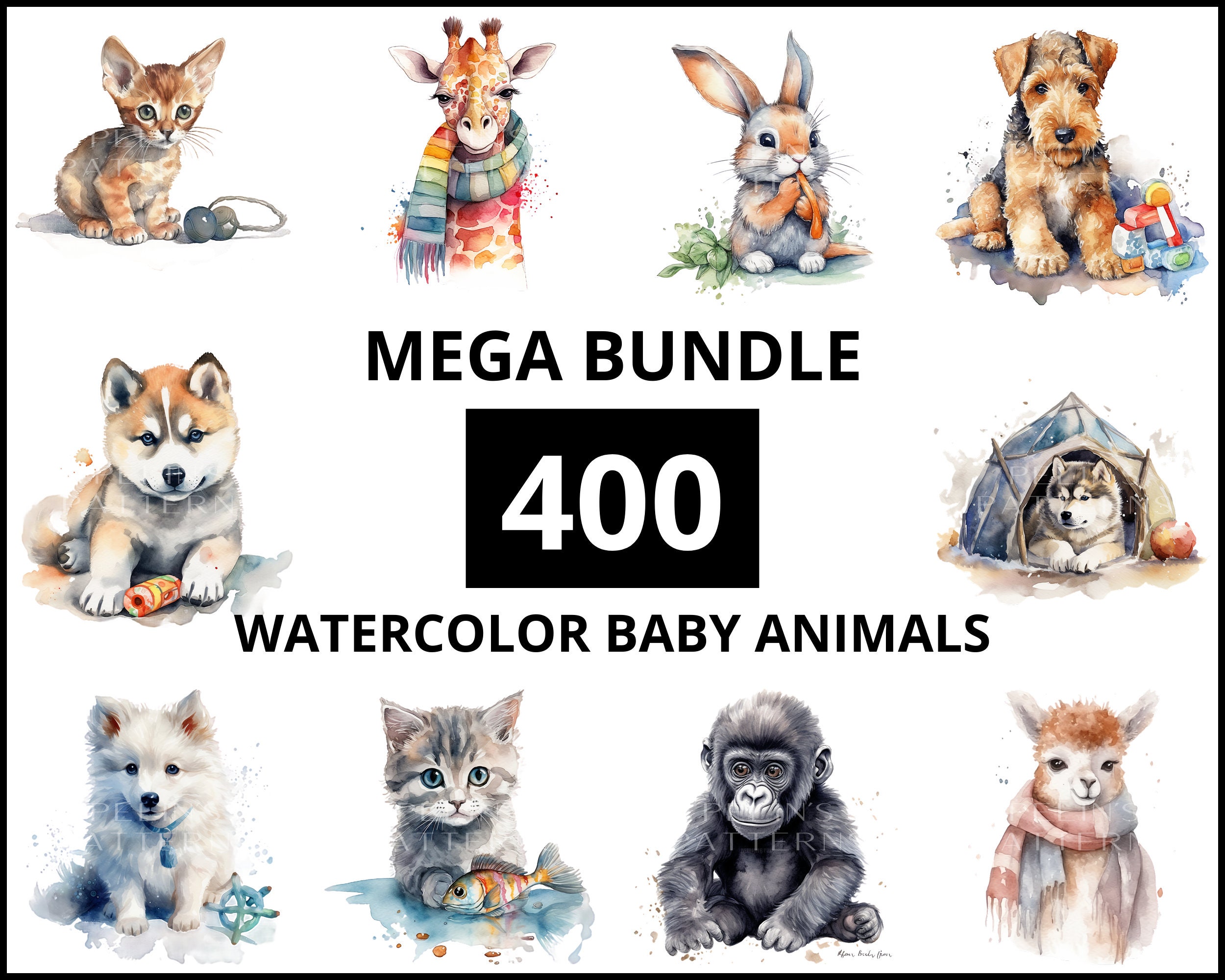 Watercolor Baby Animals Clipart PNG Bundle Illustration - Etsy