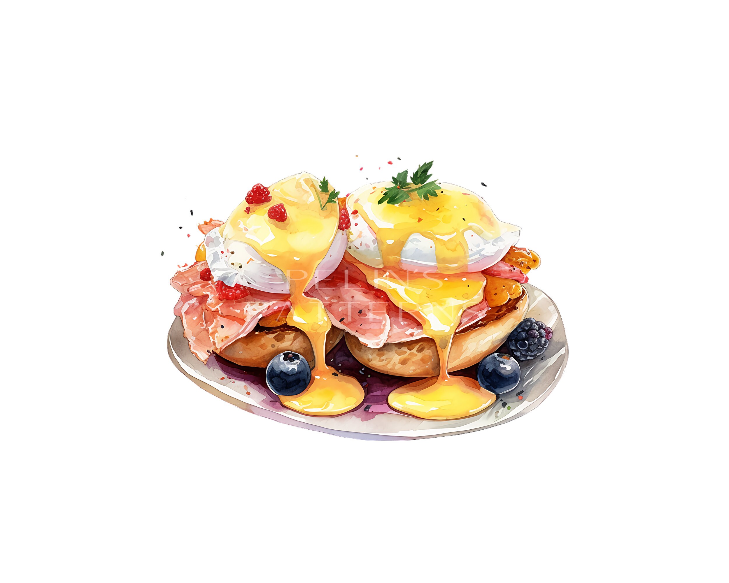 Eggs Benedict Watercolor Clipart PNG - Etsy