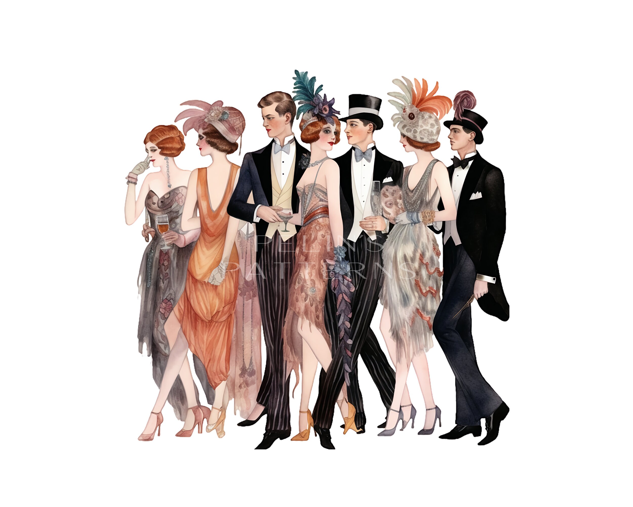 Gatsby Party-goers Clipart PNG - Etsy
