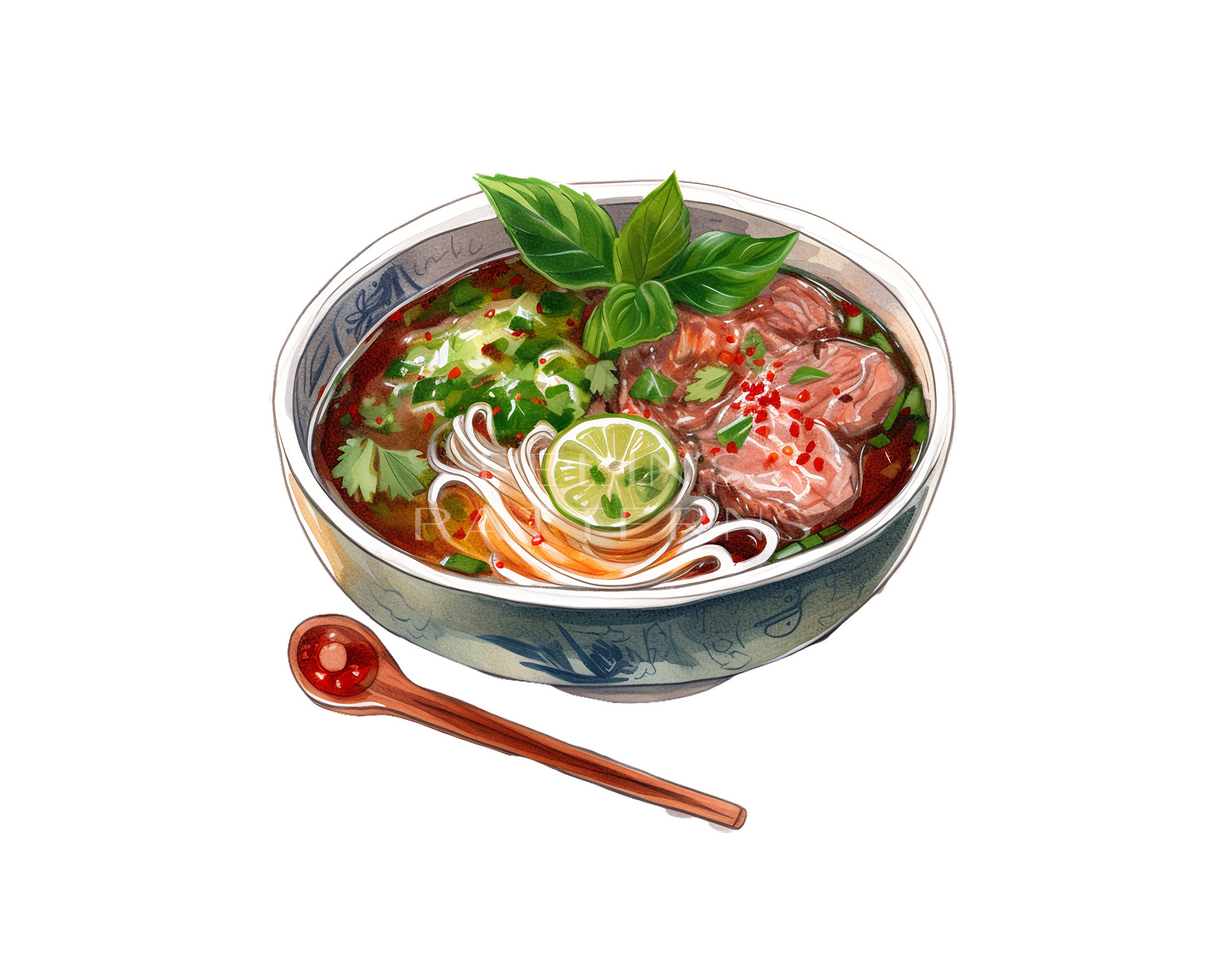 Pho Watercolor Clipart PNG - Etsy