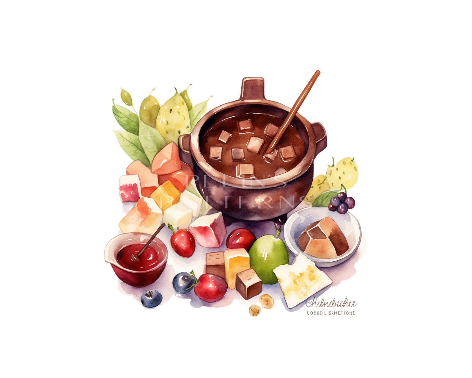 Chocolate Fondue Watercolor Clipart PNG - Etsy