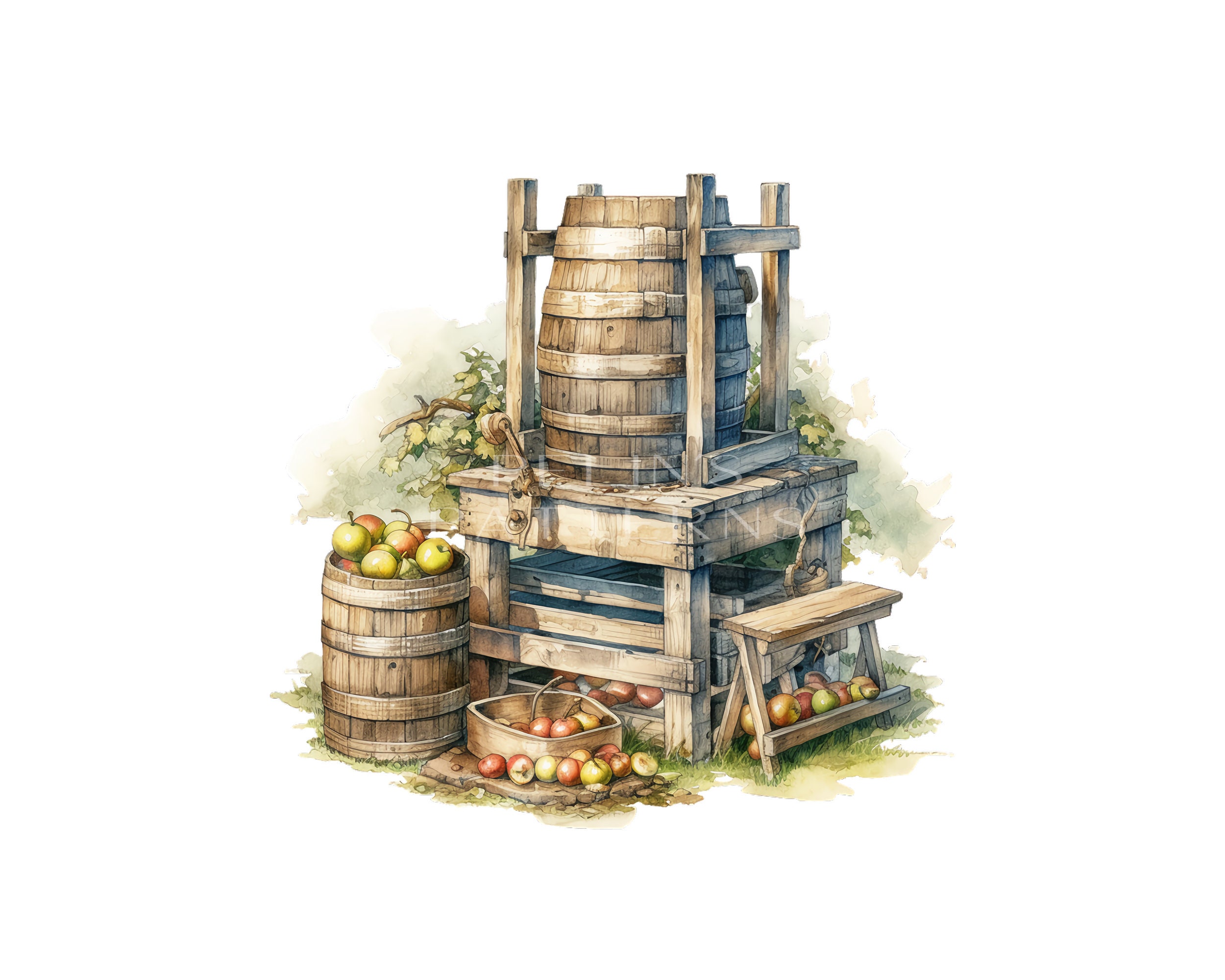Cider Press Watercolor Clipart PNG - Etsy