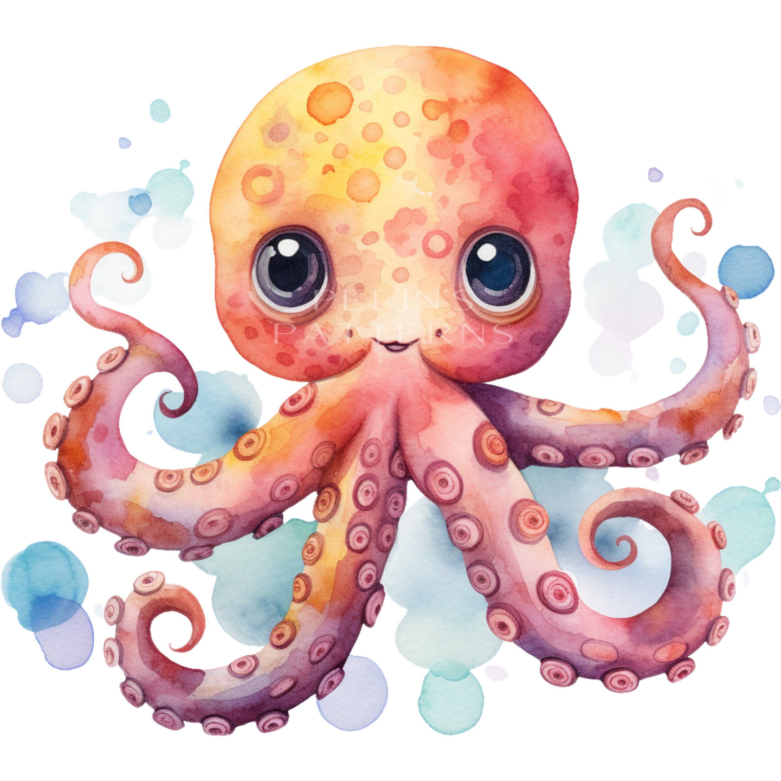 Watercolor Octopus Clipart PNG - Etsy