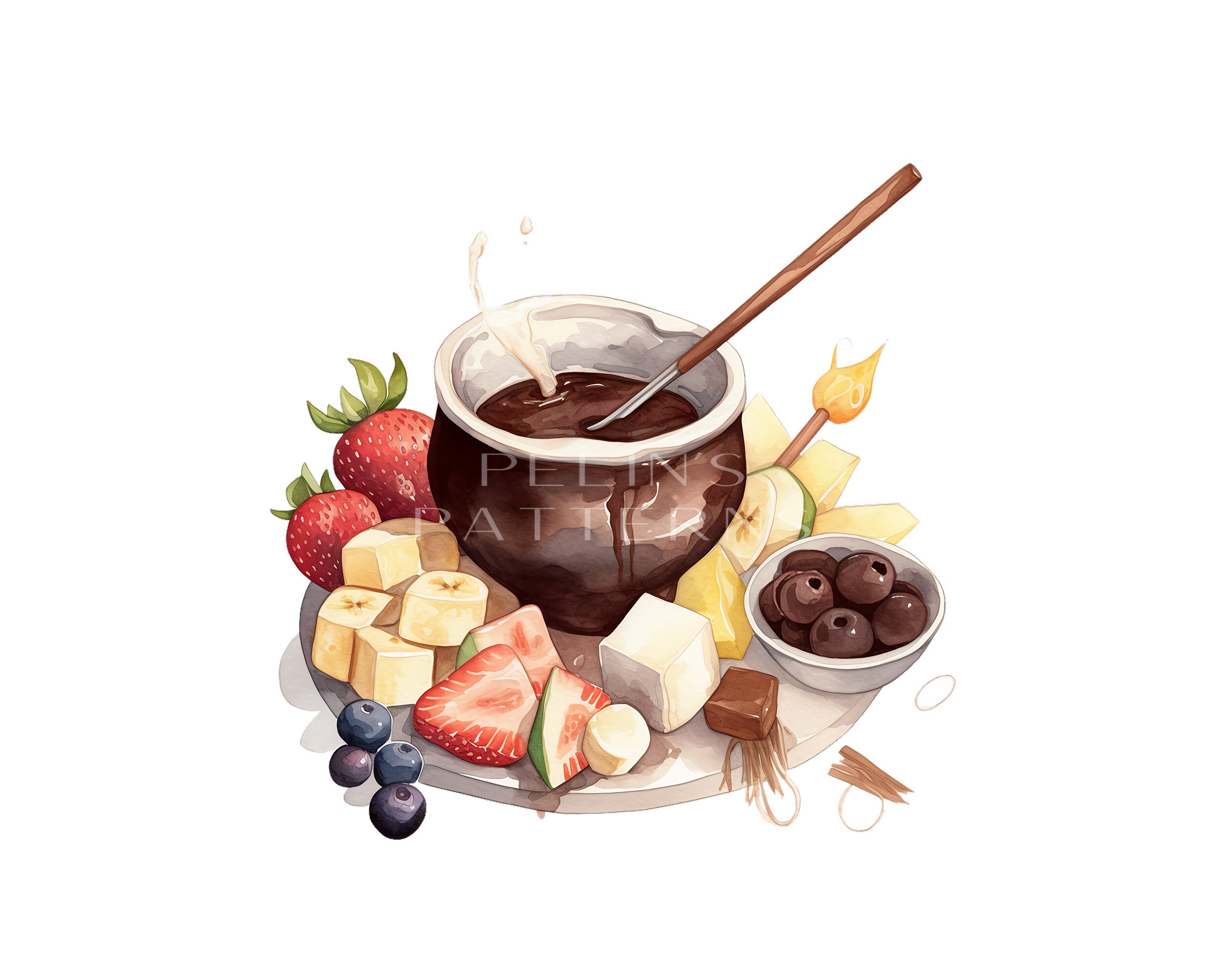 Chocolate Fondue Watercolor Clipart PNG - Etsy