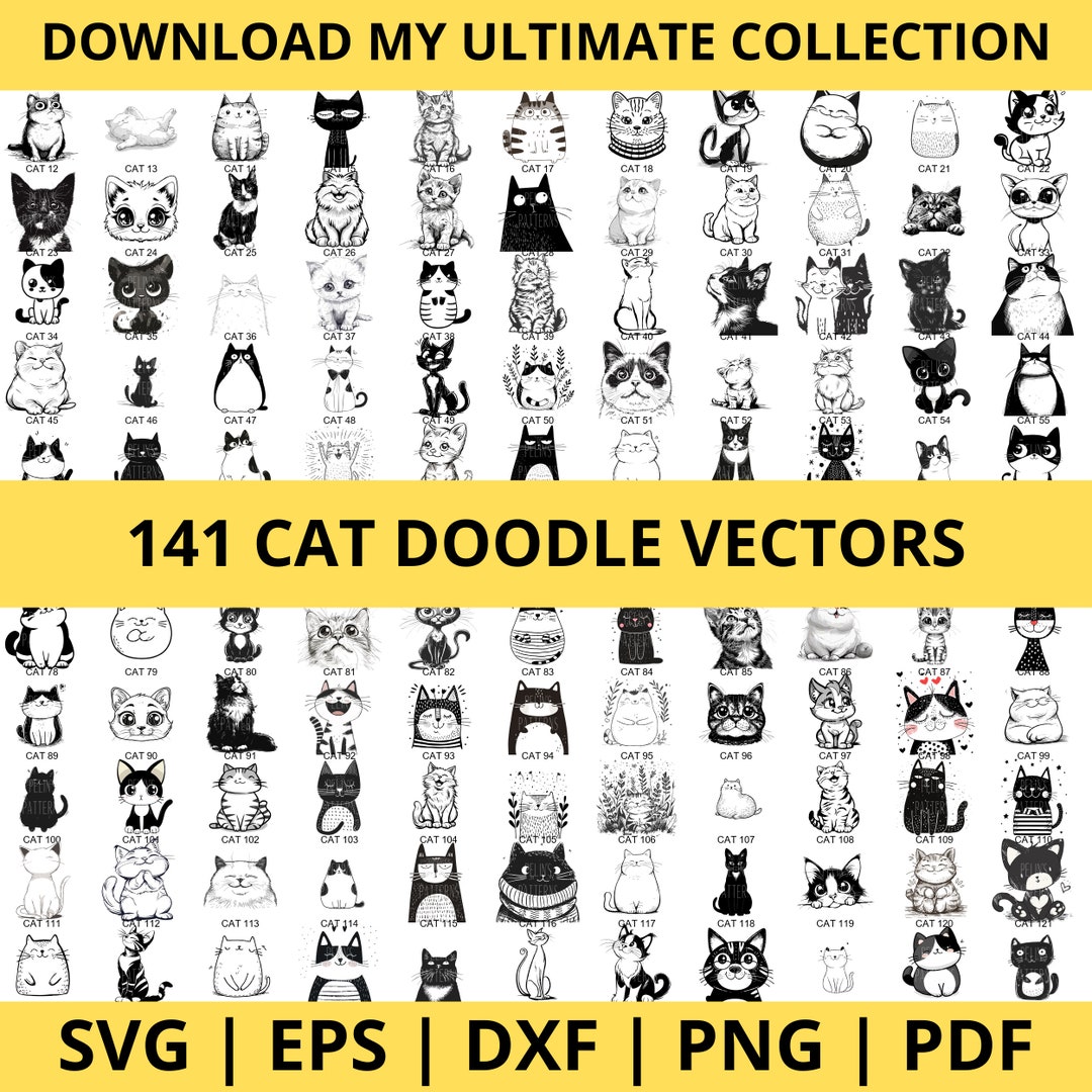 Cat SVG Bundle Set, Cat PNG, Cat Clipart, Cute Cats SVG, Cat Vectors ...