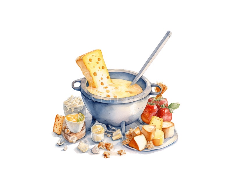 Cheese Fondue Watercolor Clipart PNG - Etsy