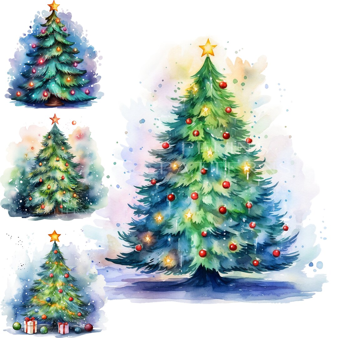 Christmas Tree Watercolor Clipart PNG, Christmas Illustration PNG - Etsy