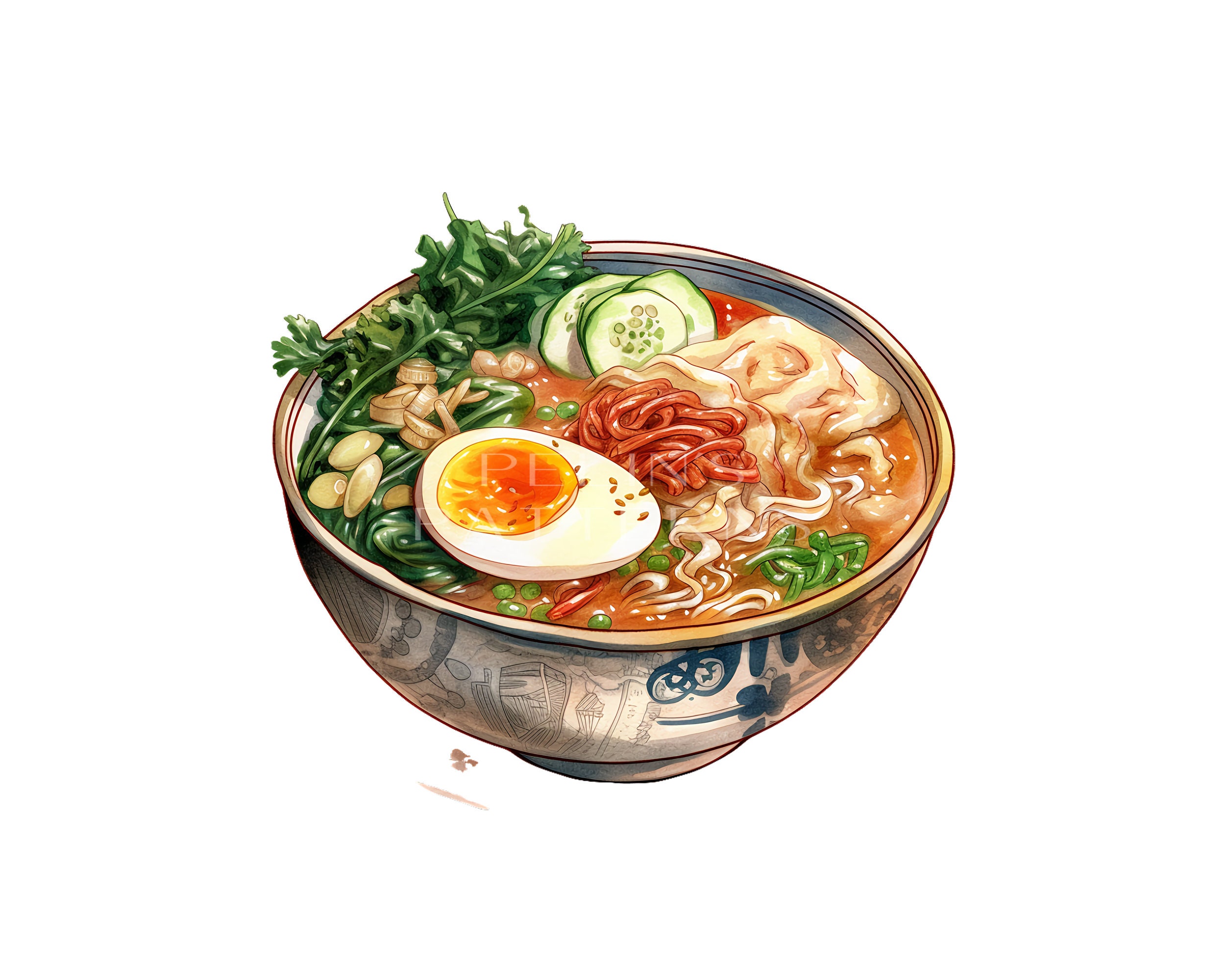 Ramen Bowl Watercolor Clipart PNG - Etsy
