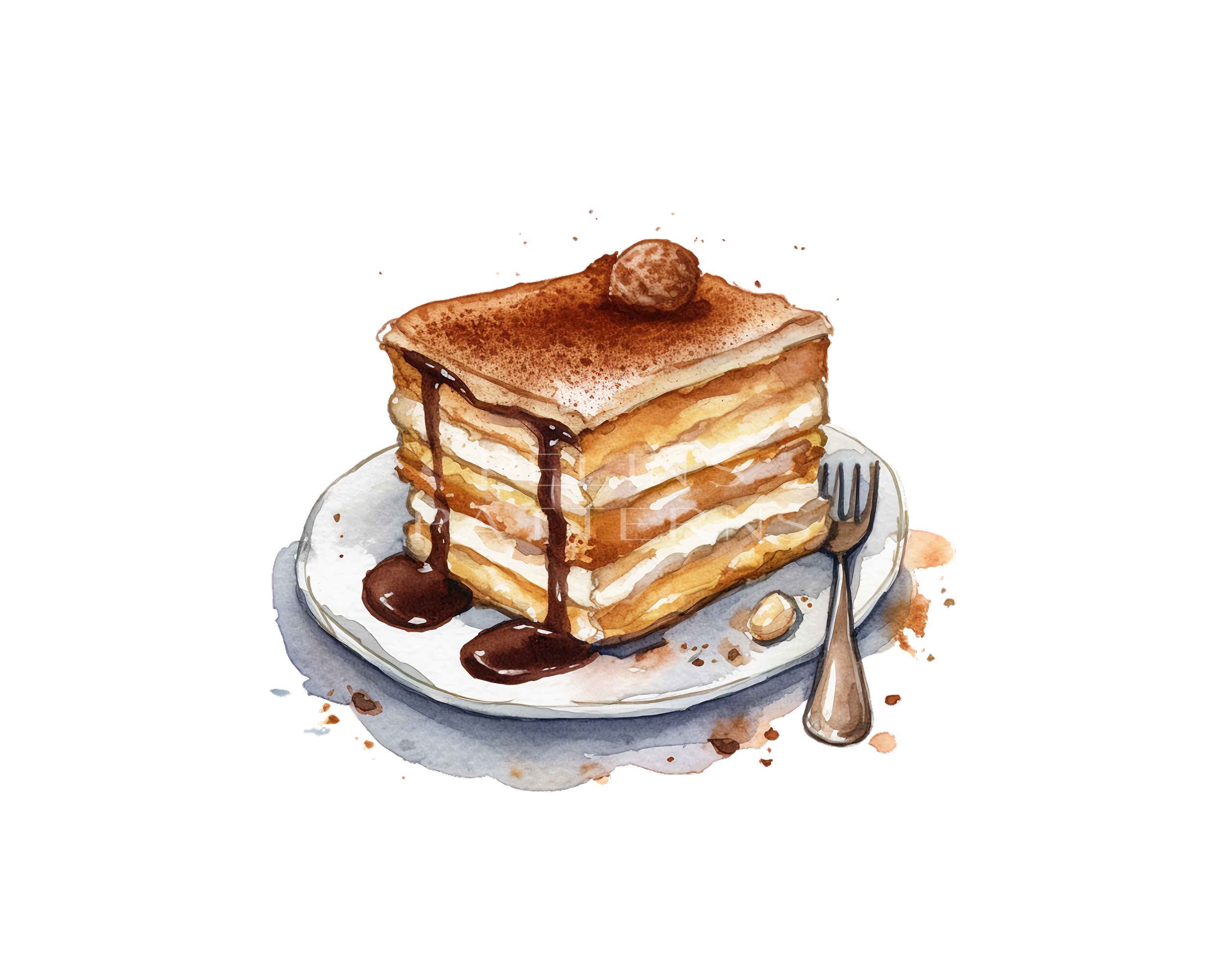 Tiramisu Watercolor Clipart PNG - Etsy
