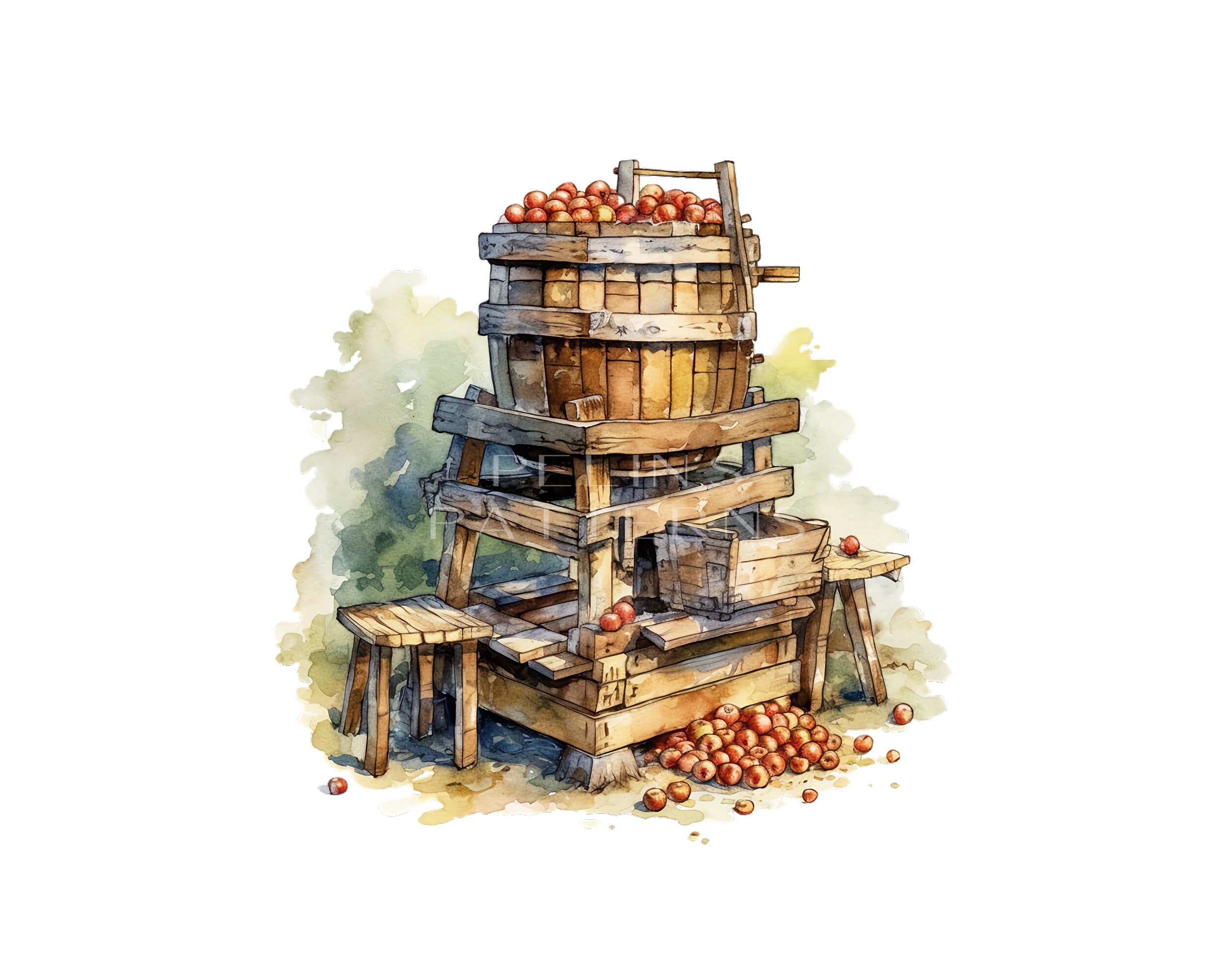 Cider Press Watercolor Clipart PNG - Etsy
