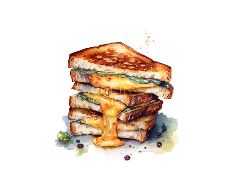 Grilled Cheese Sandwich Watercolor Clipart PNG - Etsy