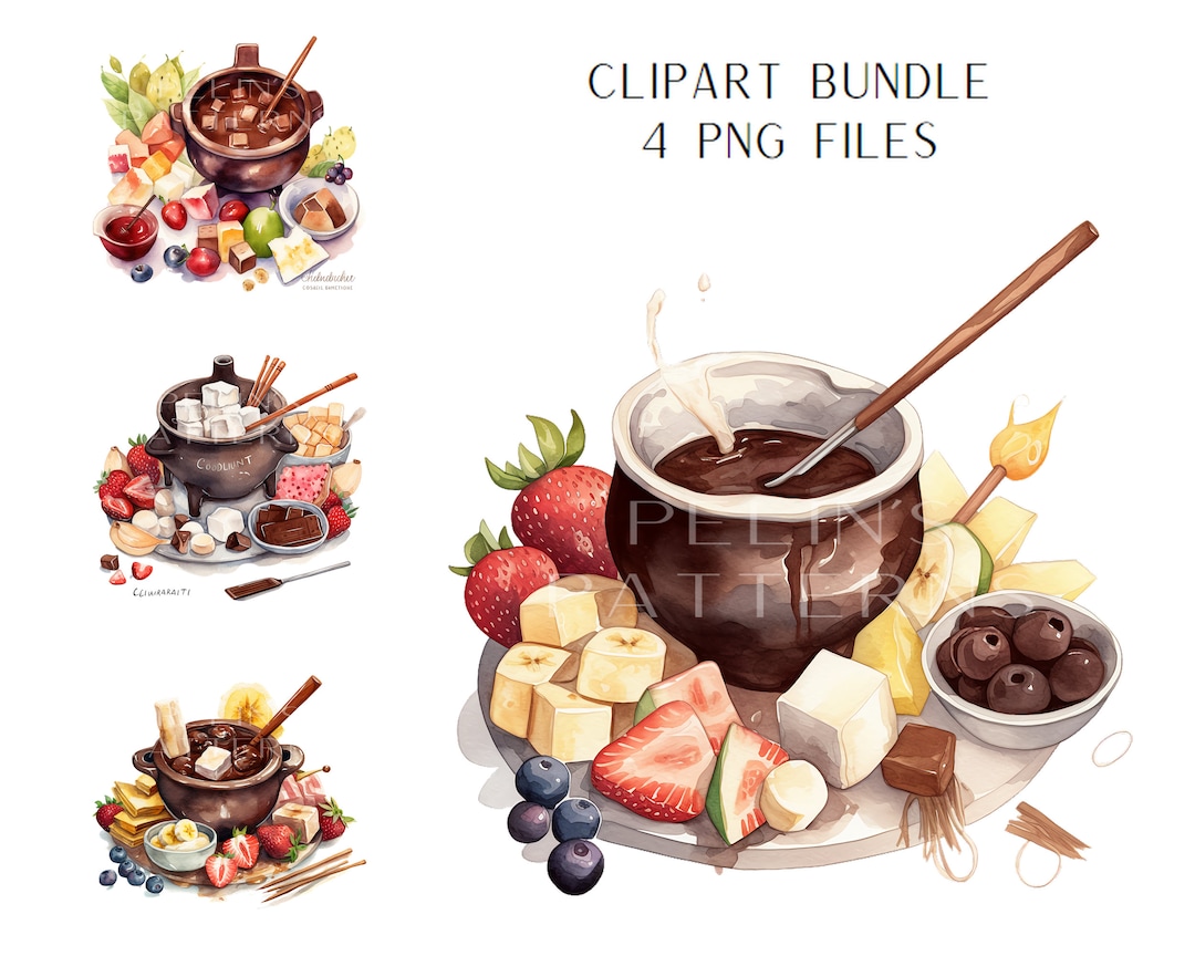 Chocolate Fondue Watercolor Clipart PNG - Etsy