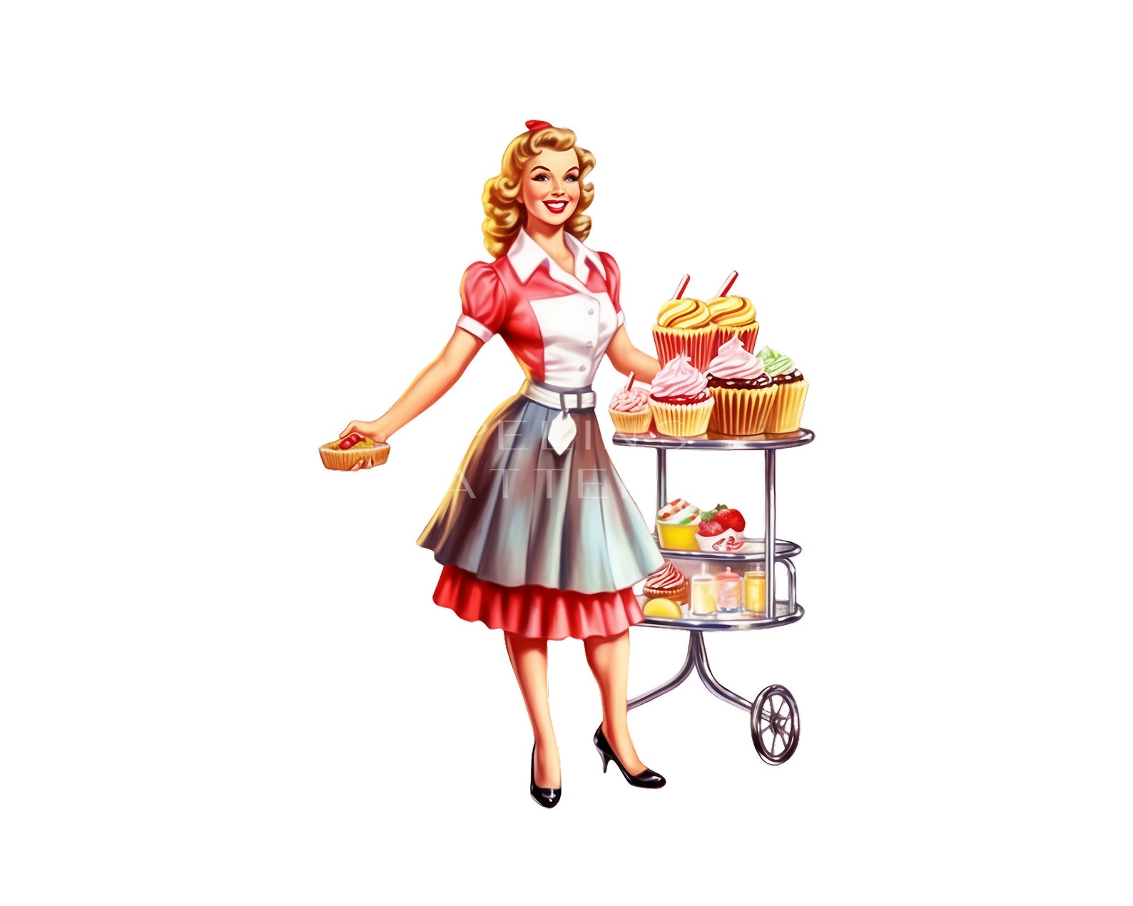 50s Milkshake Waitress Clipart PNG - Etsy